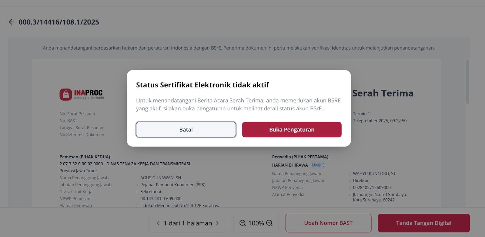 Sertifikat BSrE Tidak Aktif – Pusat Informasi INAPROC